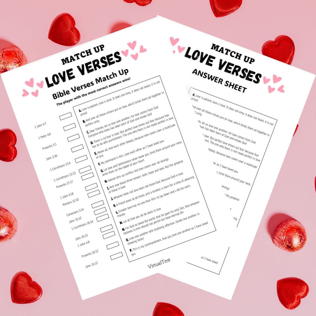 Love Bible Verse Match up Game Printable | Bible Verses Match up |love ...