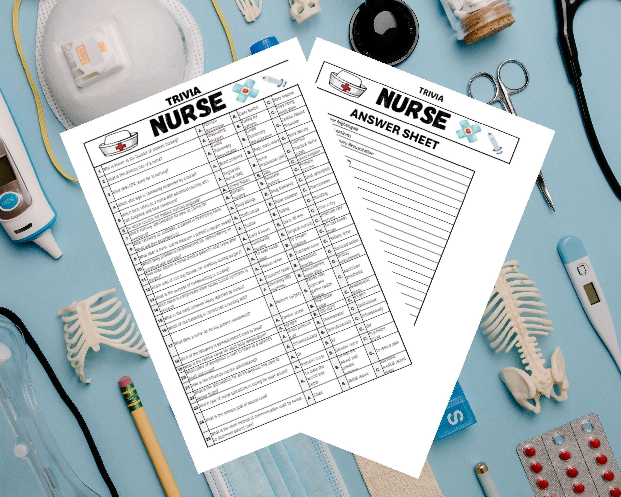 Nurse Trivia Game: Fun Healthcare Quiz (PDF Download) - Etsy