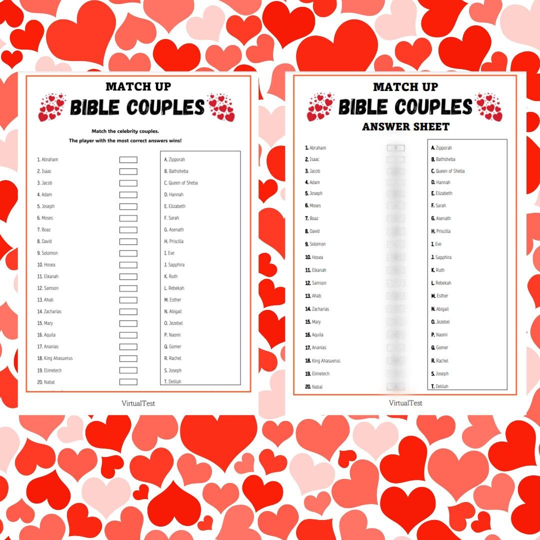 Bible Couples Match up Game Printable | Bible Couples Match up |bible ...