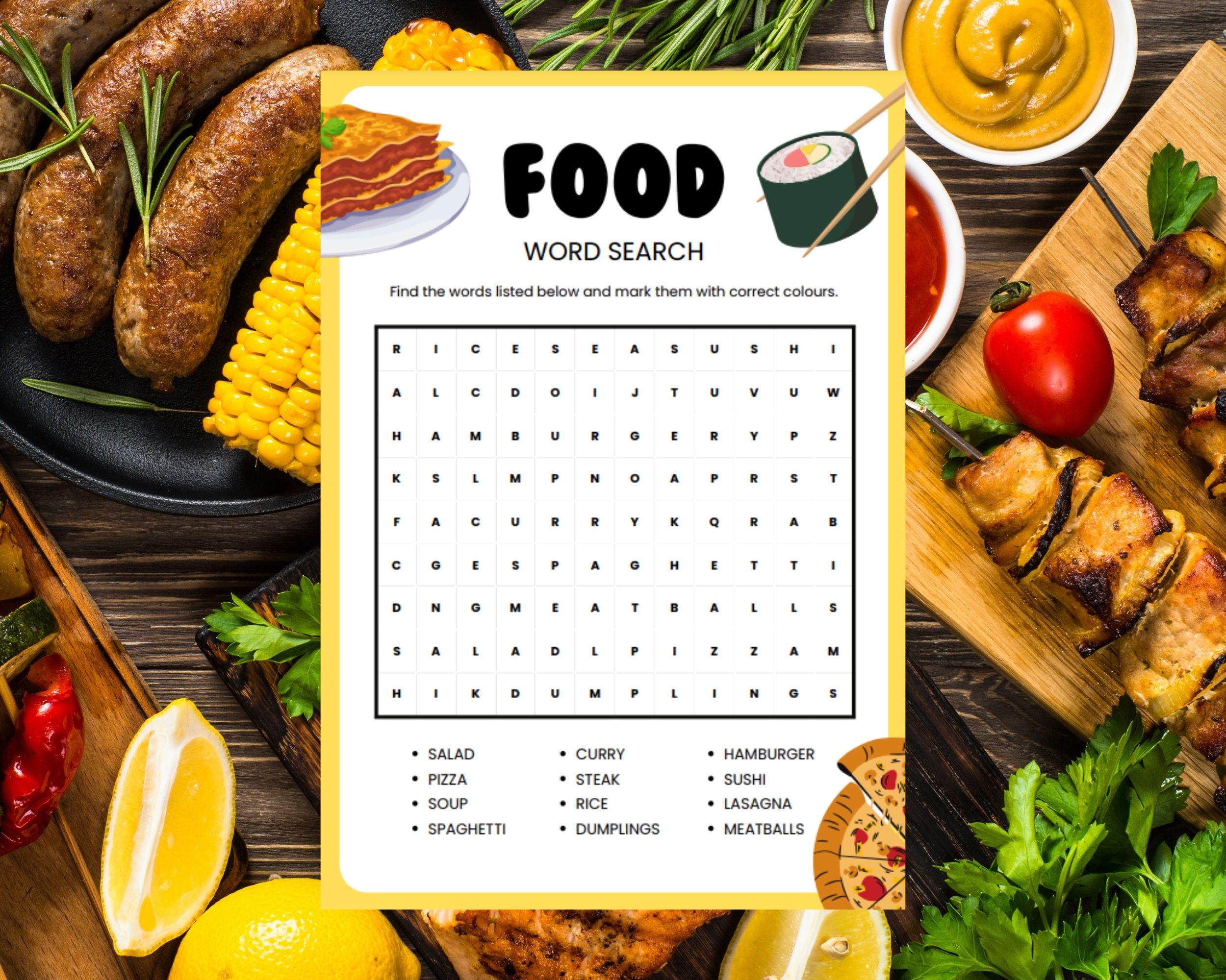 Easy Food Word Search Puzzle Game (printable PDF) - Etsy