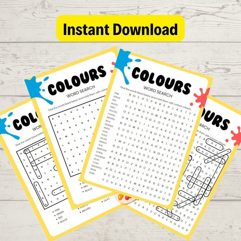 Colours Word Search Printable Word Search Games Printable - Etsy