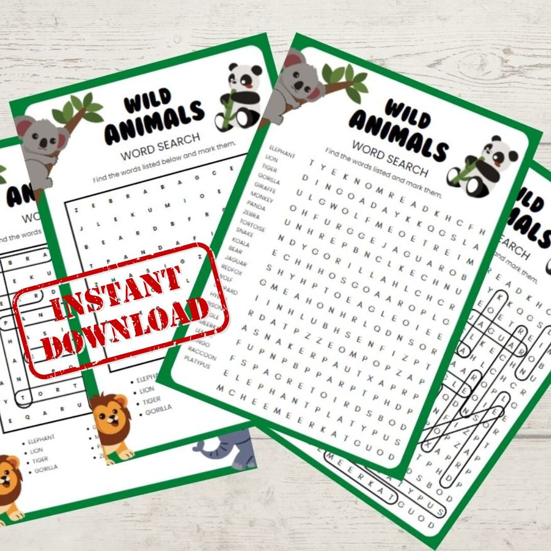 Wild Animal Word Search Printable Printable Games Word - Etsy