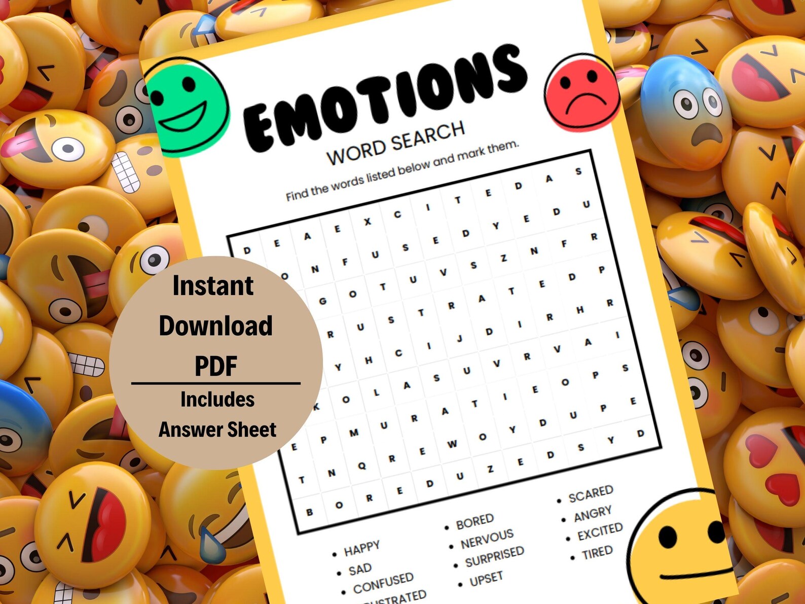 Easy Emotions Word Search Printable | Word Search Book | Word Search ...