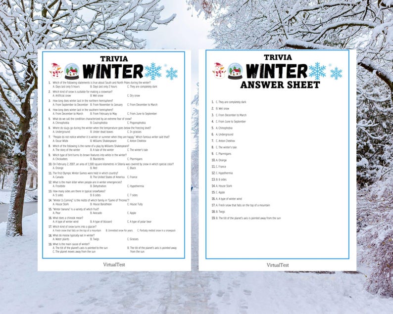 Winter Trivia Printable Game, Fun Family Activity & Holiday ...