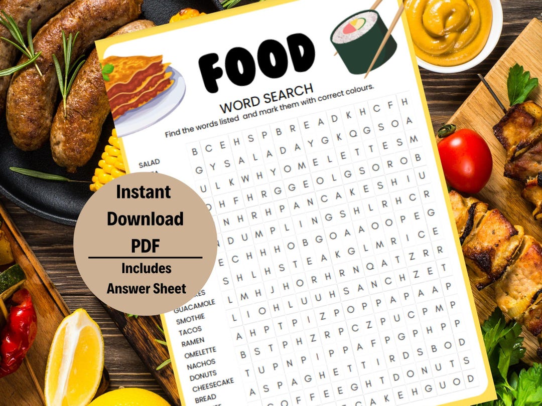 Hard Food Word Search Printable | Word Search Puzzle | Words Search ...
