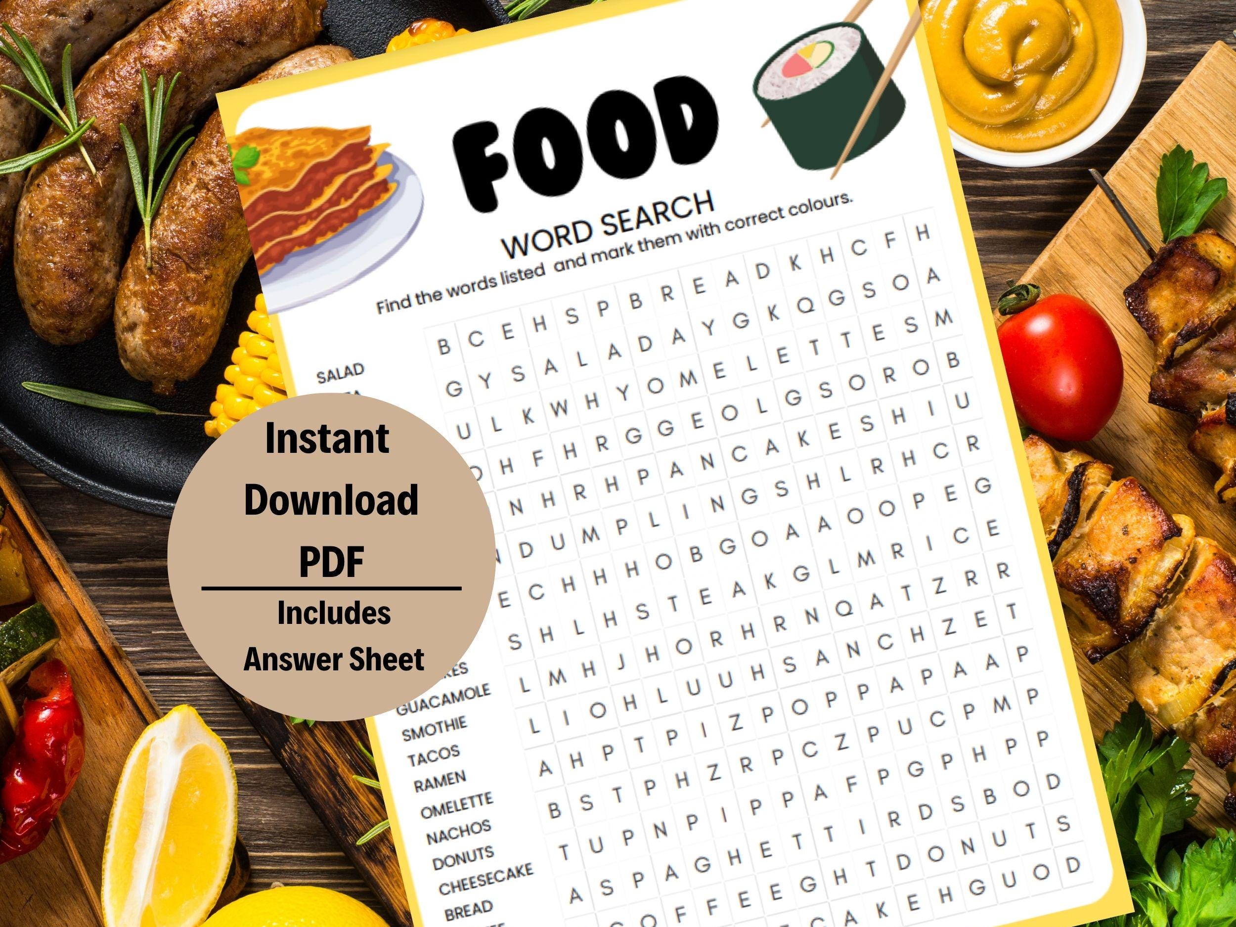 Hard Food Word Search Printable | Word Search Puzzle | Words Search ...