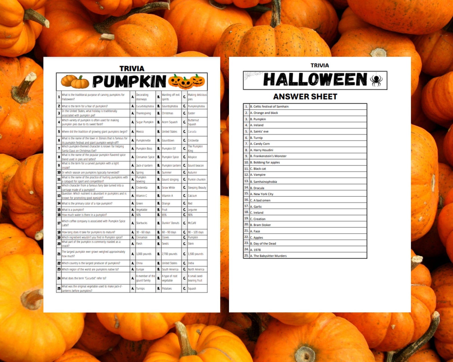 Pumpkin Trivia | Pumpkin Trivia Game |pumpkin Trivia Quiz | Printable ...