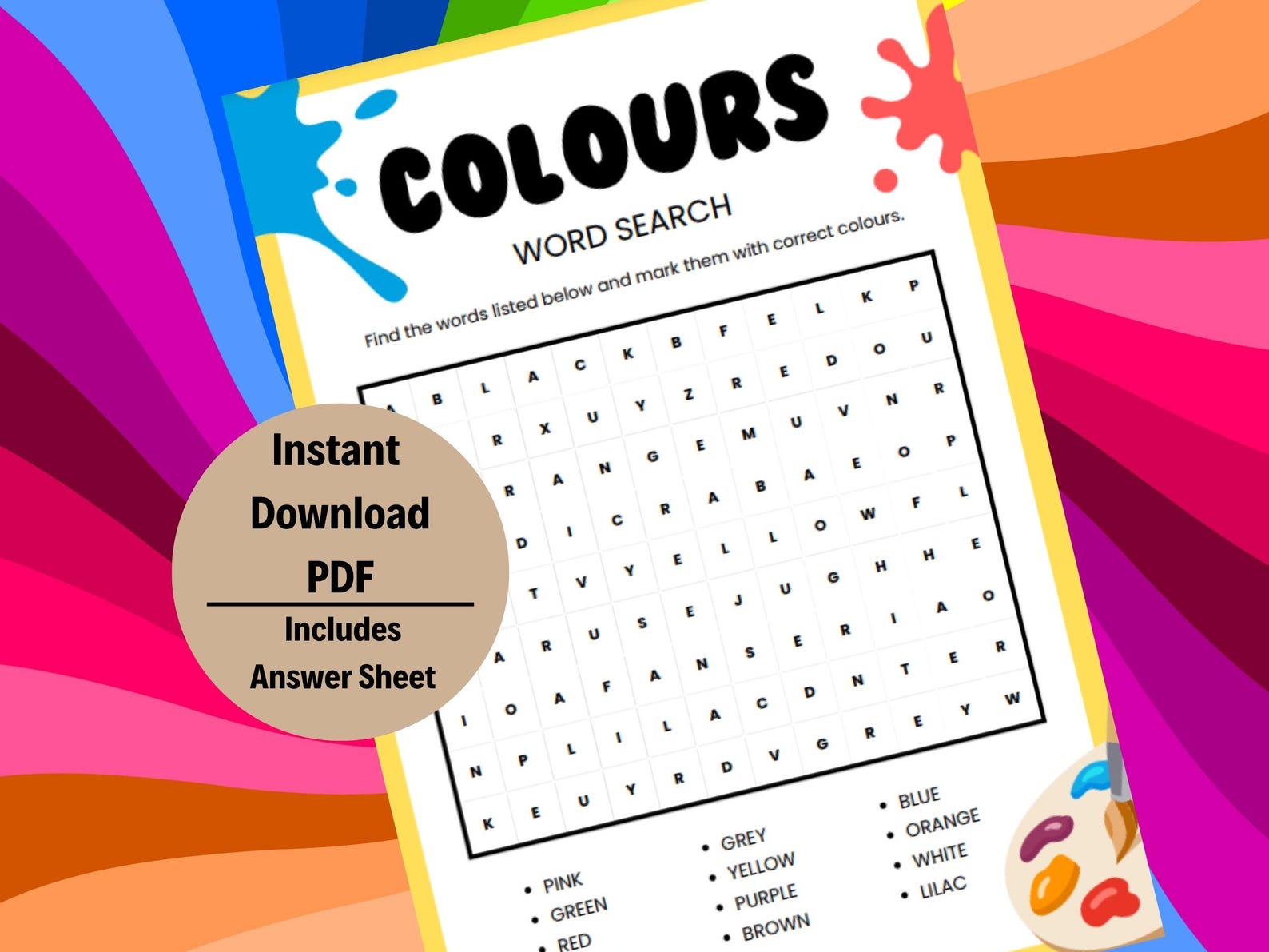 Easy Colours Word Search Printable | Word Search Games | Printable Word ...