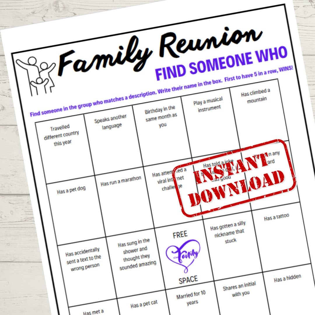 Find the Guest Bingo, Find Someone Who, Family Reunion, Family Reunion ...