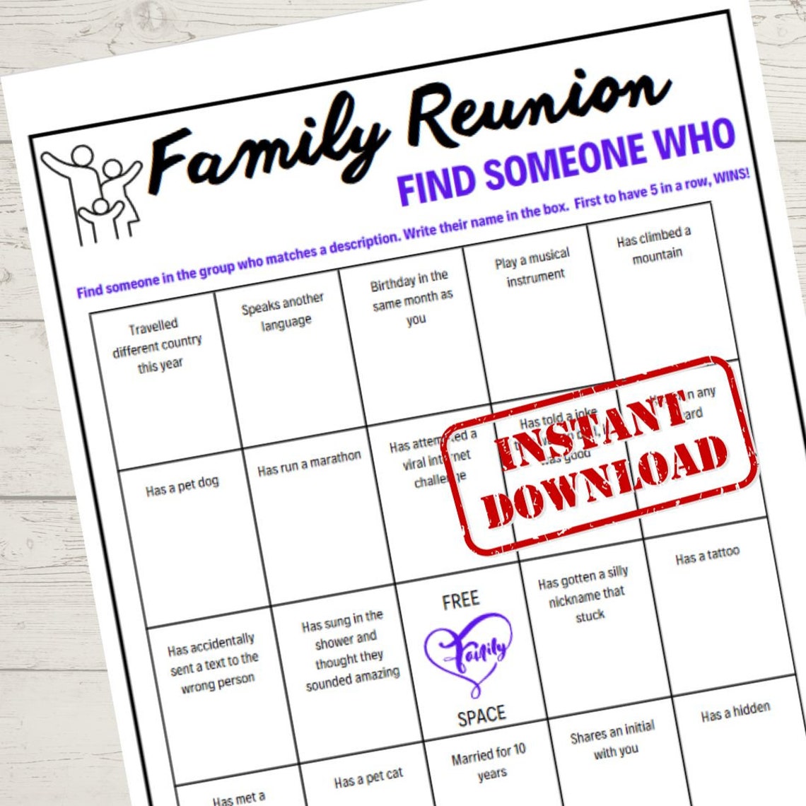 Find the Guest Bingo, Find Someone Who, Family Reunion, Family Reunion ...