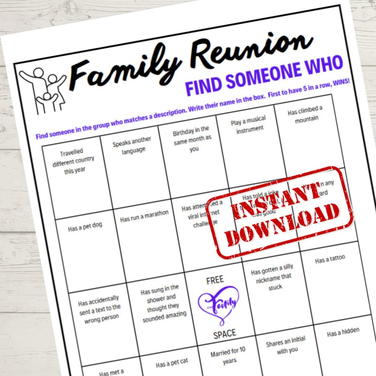 Find the Guest Bingo, Find Someone Who, Family Reunion, Family Reunion ...