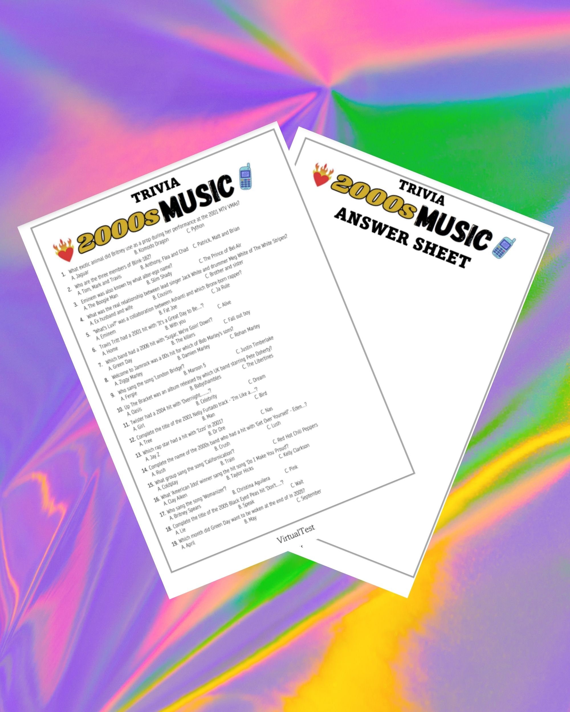 2000s Music Trivia Game: Printable Song Quiz (PDF Download) - Etsy