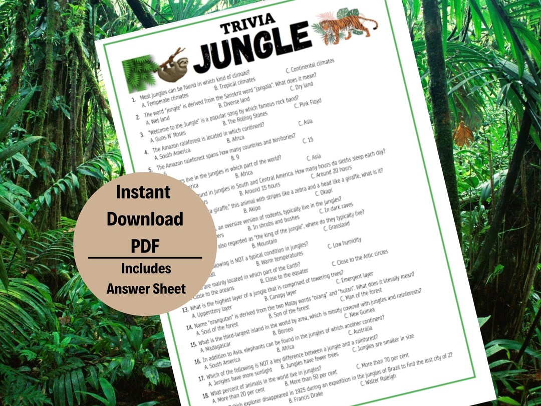 Jungle Trivia Printable, Fun Jungle Quiz, Educational Game, Wildlife ...