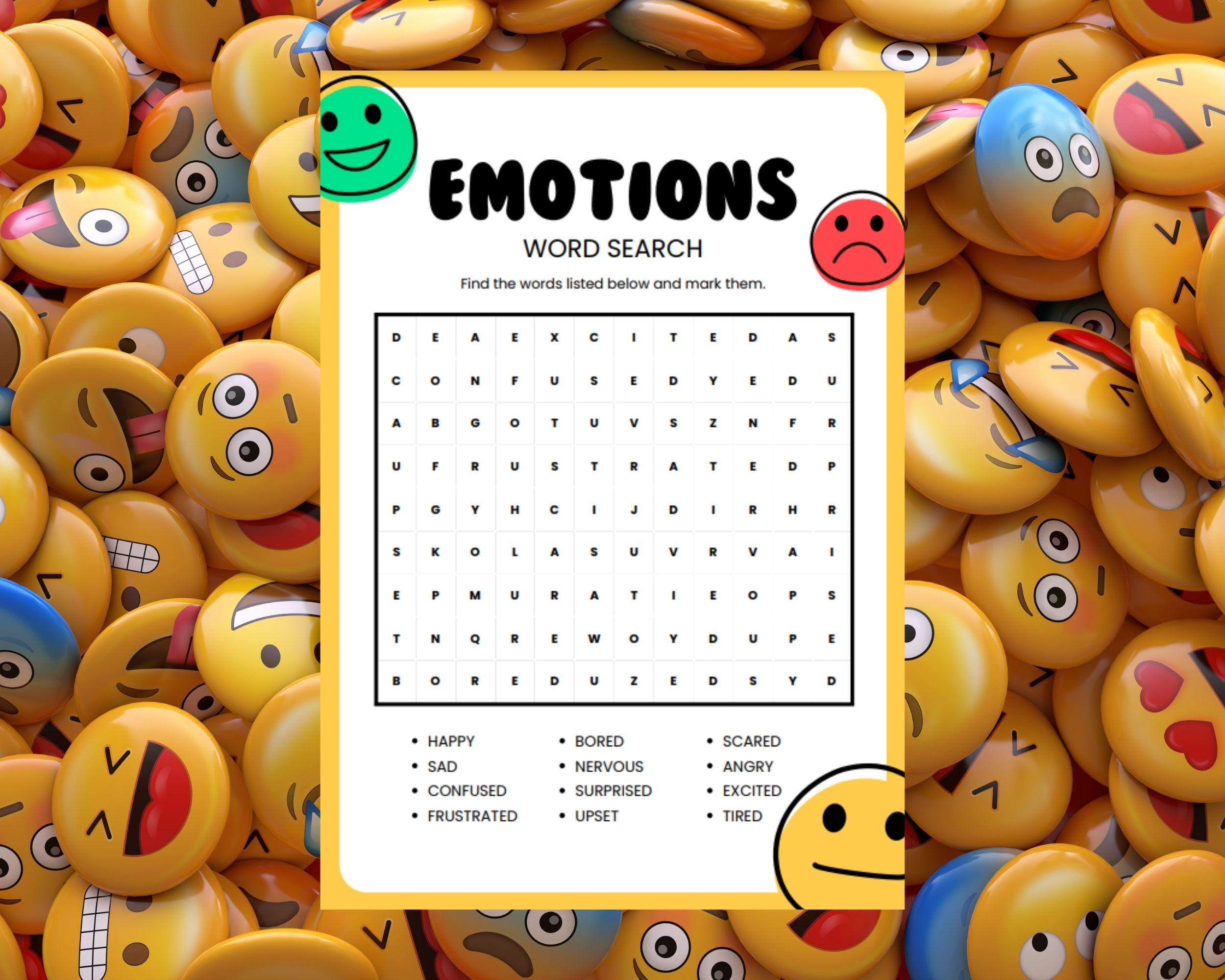 Easy Emotions Word Search Printable | Word Search Book | Word Search ...