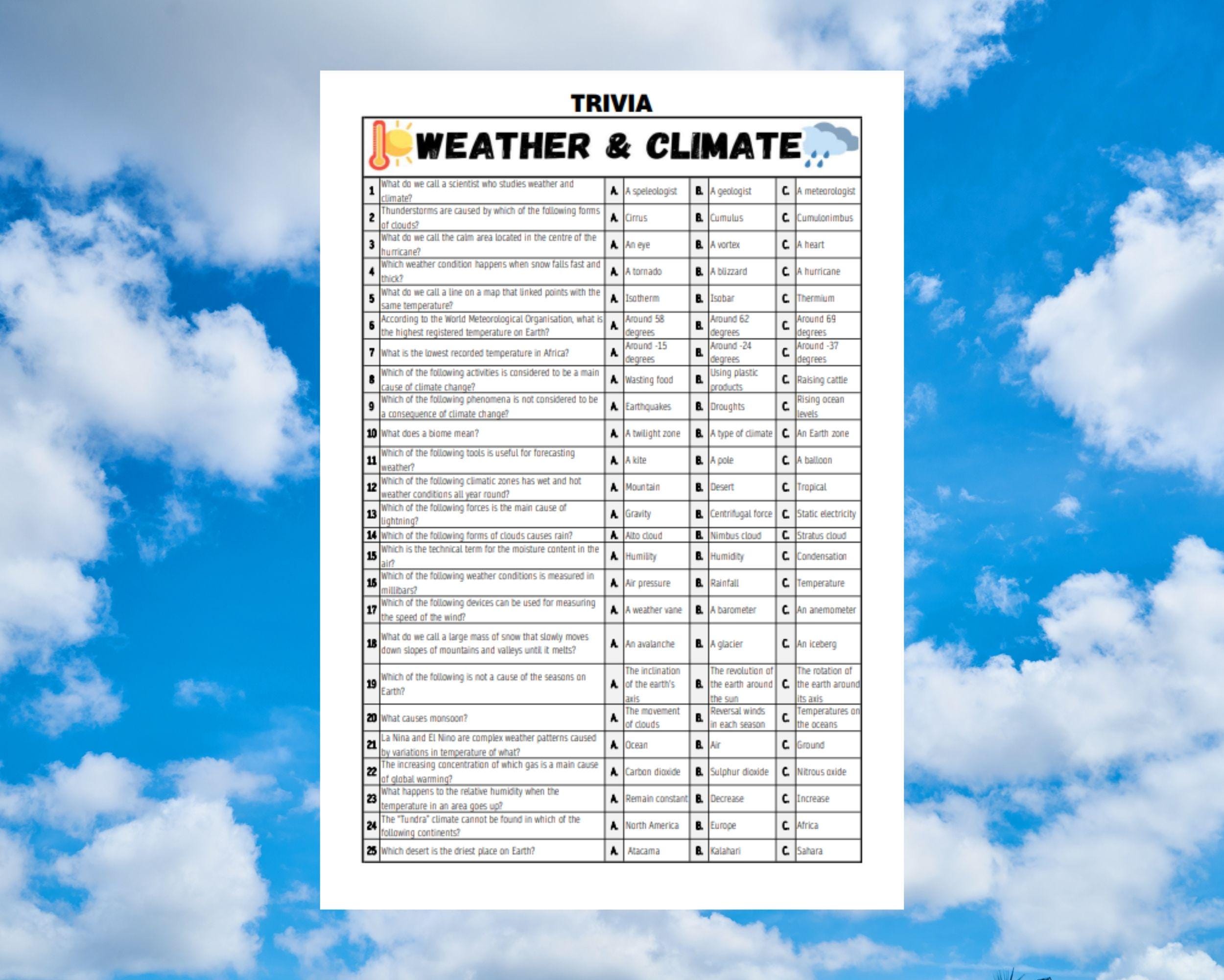 Weather and Climate Trivia Game - Fun & Educational Quiz for All Ages ...