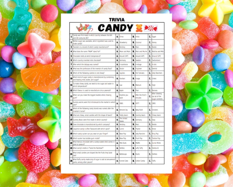 Candy Trivia Game: Printable Sweet Treats Quiz (digital Download) - Etsy