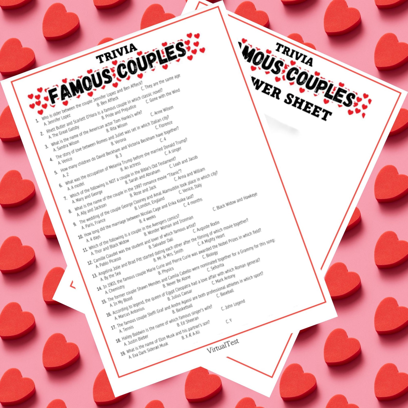 Famous Couples Trivia Game Night (PDF Download) - Etsy