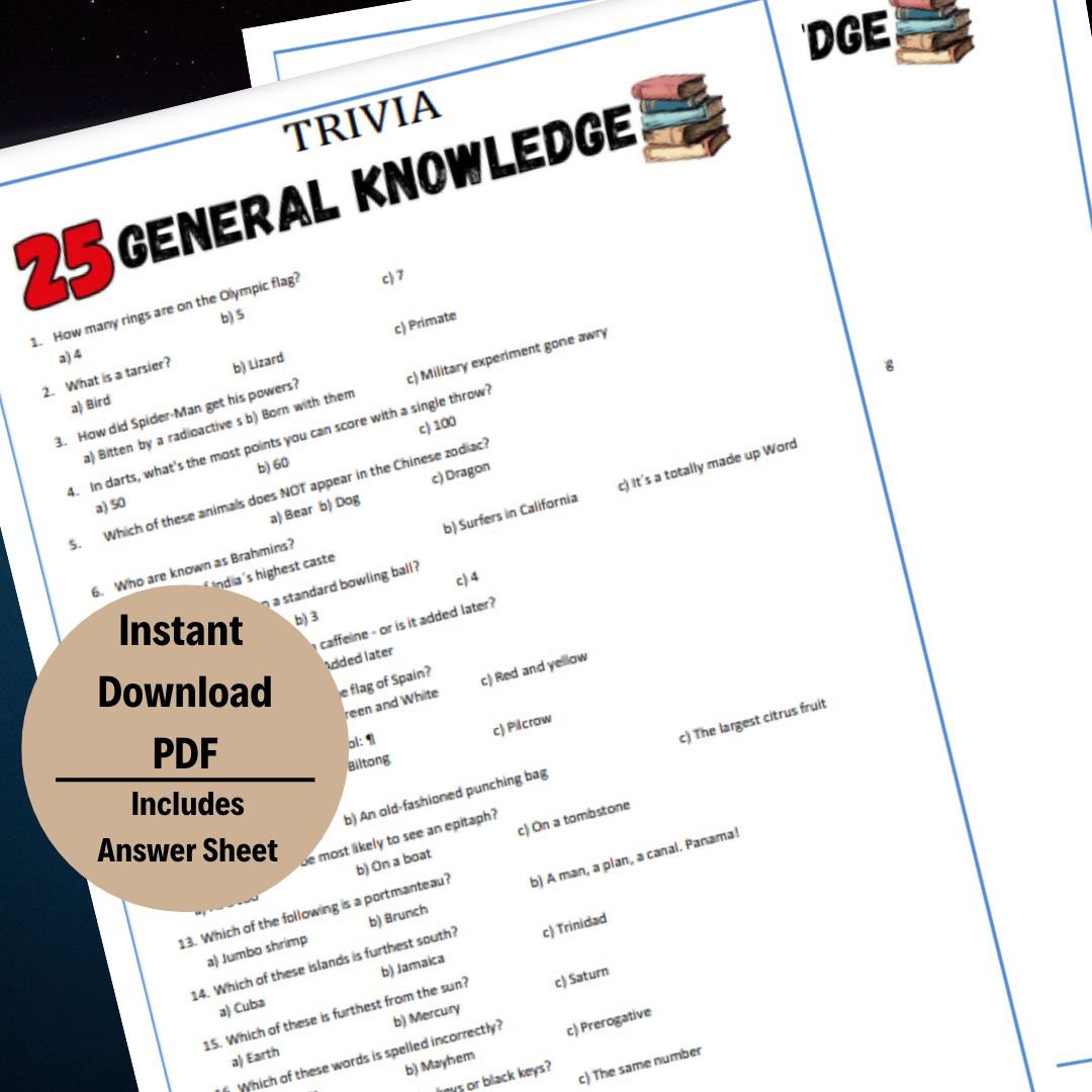 25 General Knowledge Trivia Trivia Games Pub Trivia Printable Printable ...