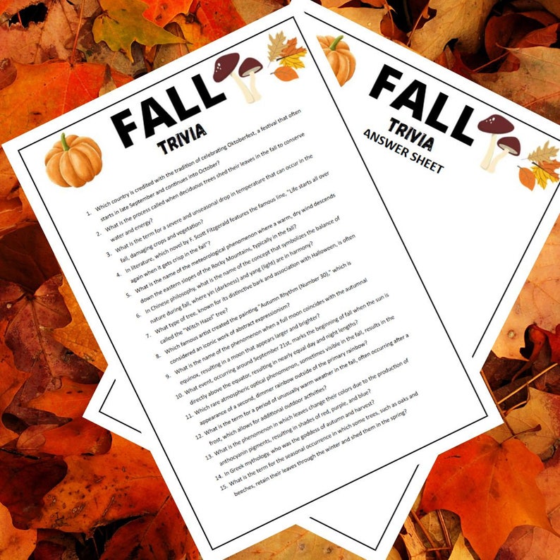 Fall Trivia Game | Fall Trivia Printable Game | Seniors Game for Fall ...