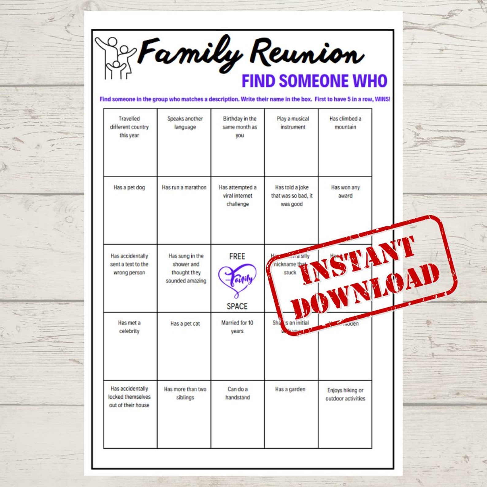 Find the Guest Bingo, Find Someone Who, Family Reunion, Family Reunion ...