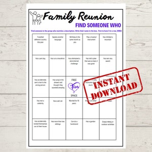 Find the Guest Bingo, Find Someone Who, Family Reunion, Family Reunion ...
