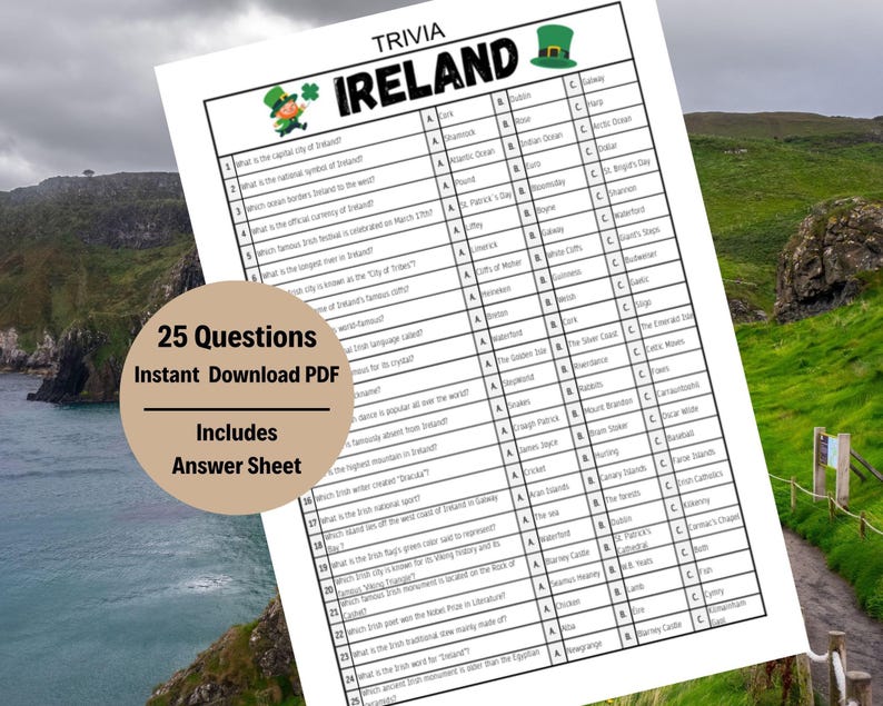 Ireland Trivia Game - 25 Questions, Irish Culture (printable Quiz - PDF ...