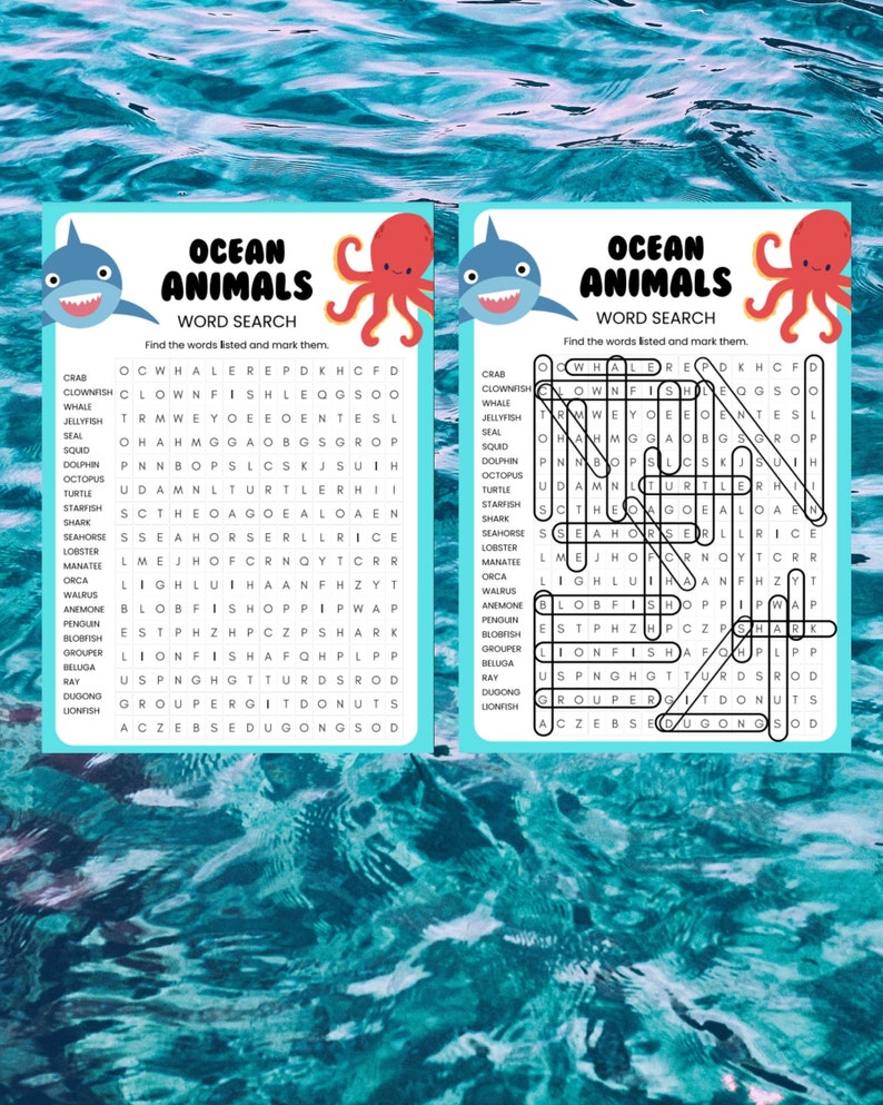 Ocean Animals Word Search Puzzle: Fun Printable Game (PDF) - Etsy