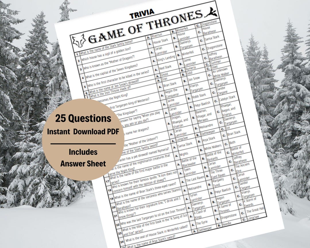 Game of Thrones Trivia Quiz: 25 Questions (PDF Download) - Etsy