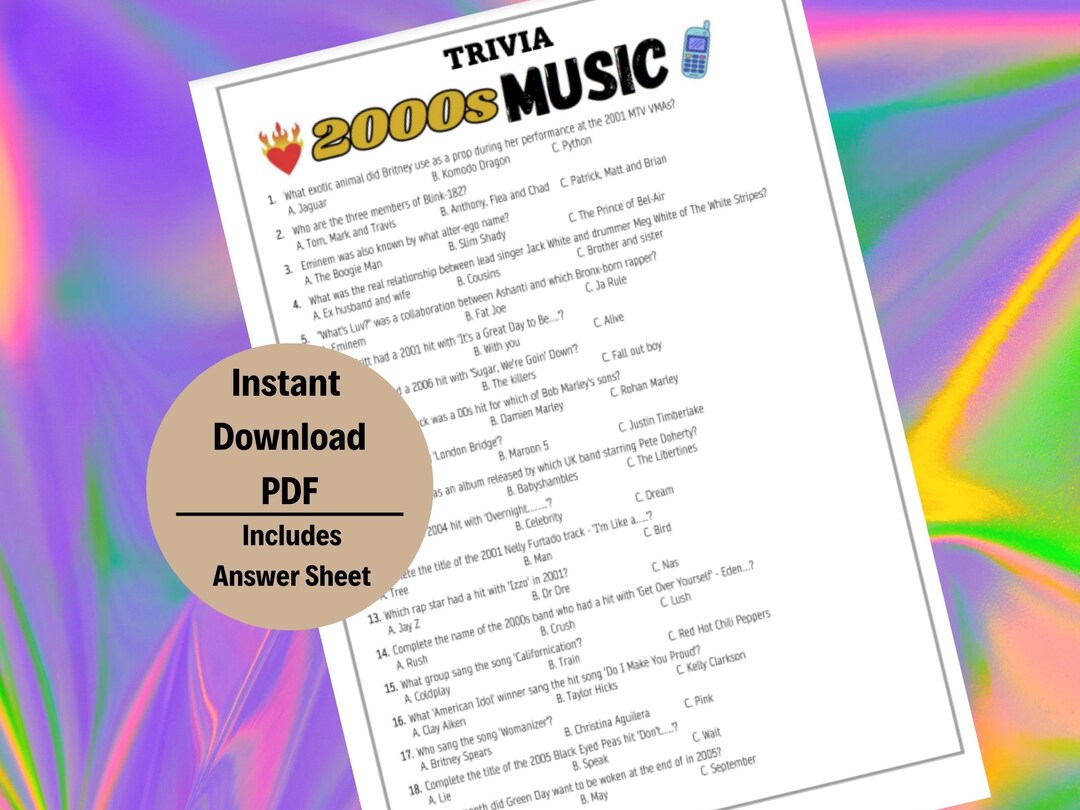 2000s Music Trivia, Music Trivia, 2000s Trivia Game, Song Trivia, Music ...
