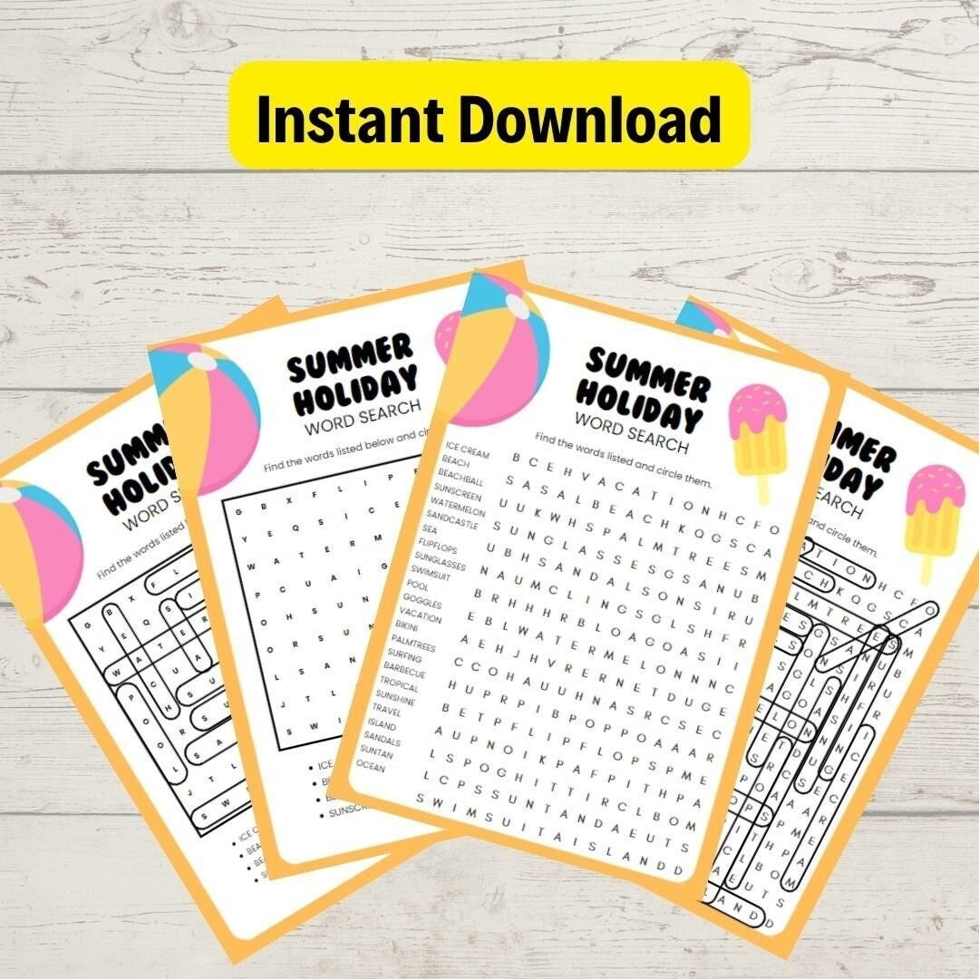 Summer Holiday Word Search Printable - Word Search Maker