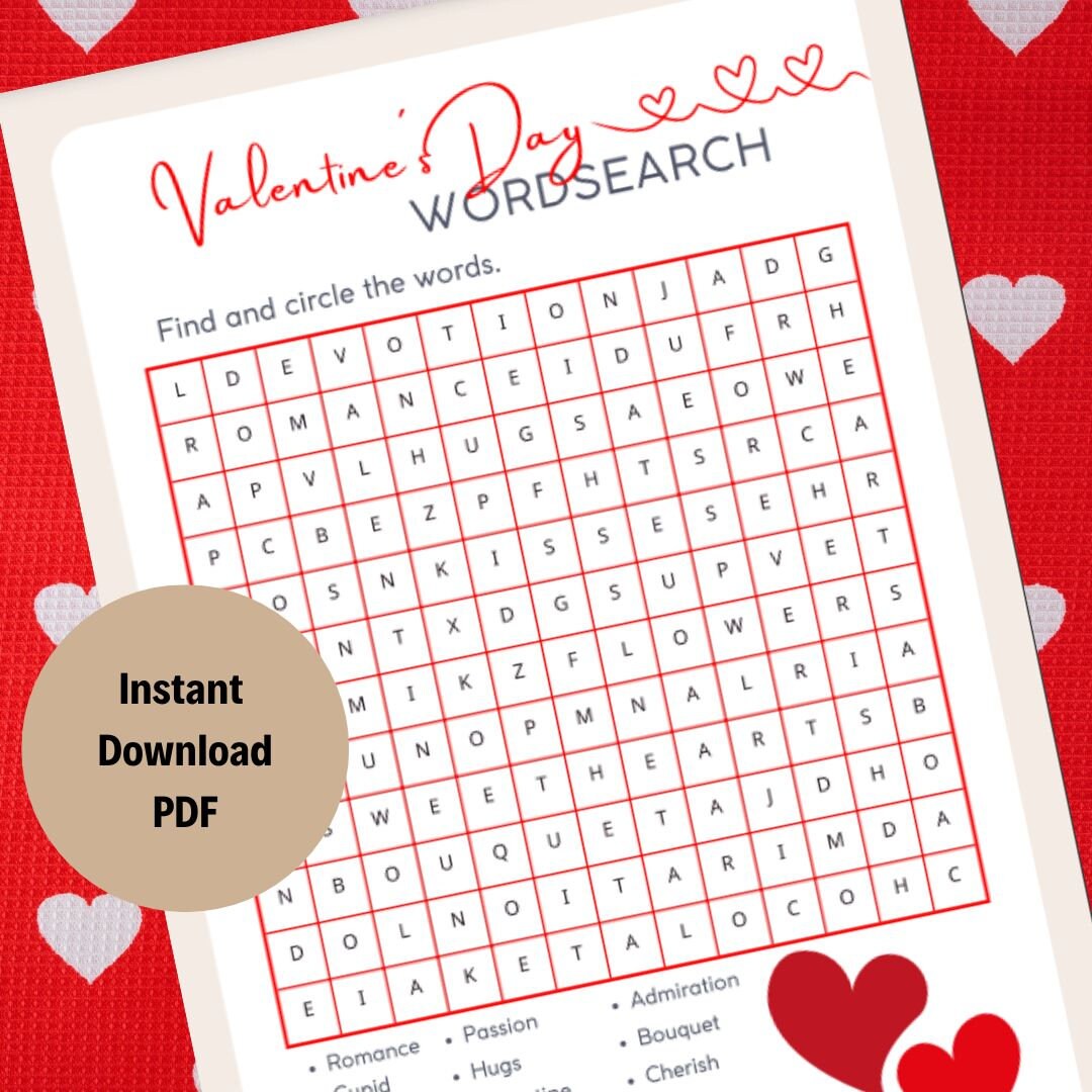 Valentines Day Word Search Game Printable| Printable Valentine Game ...