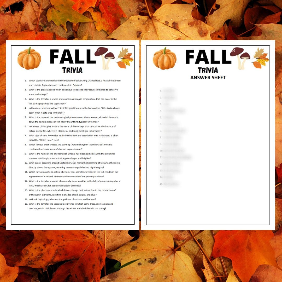 Fall Trivia Game | Fall Trivia Printable Game | Seniors Game for Fall ...