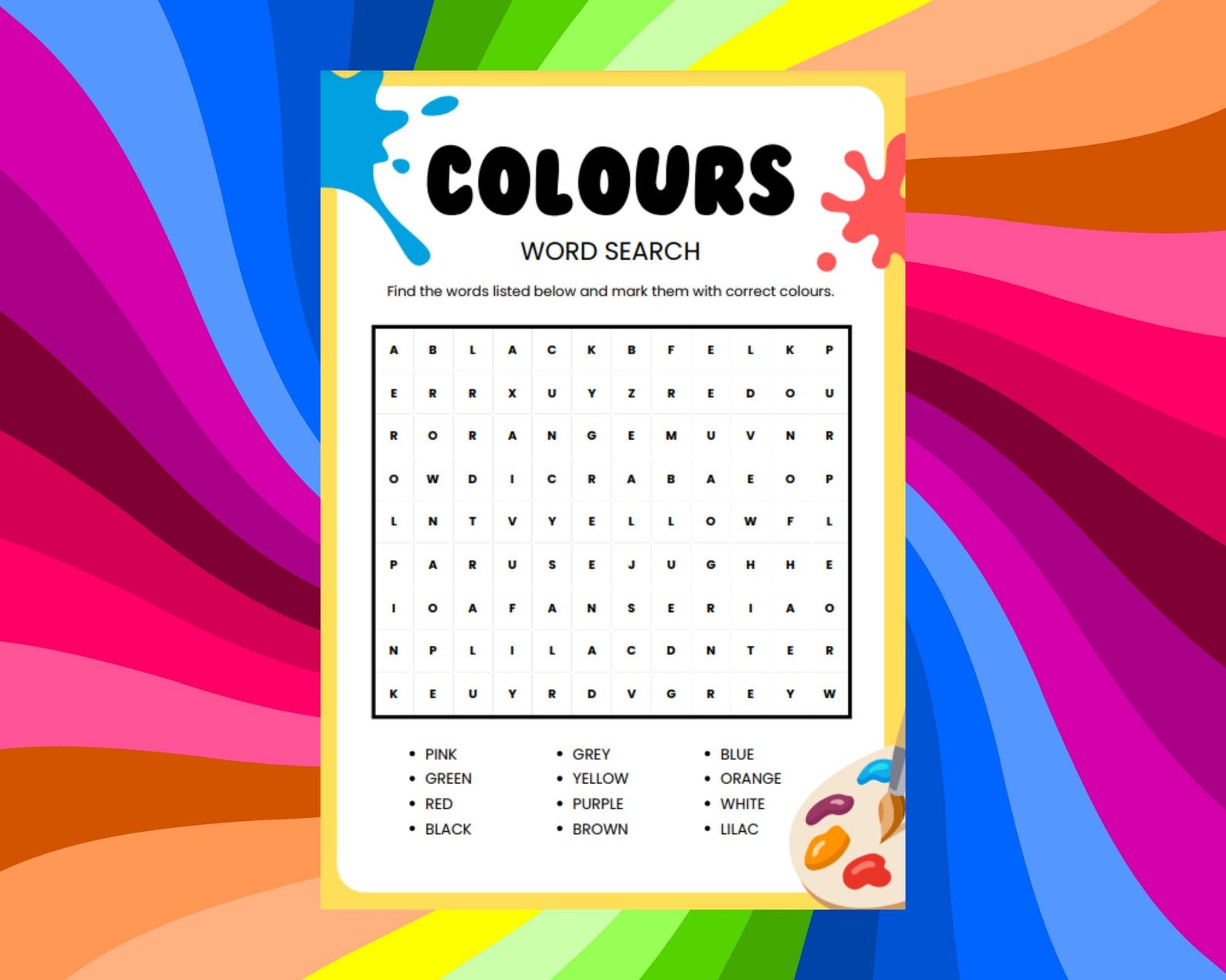 Easy Colours Word Search Printable | Word Search Games | Printable Word ...