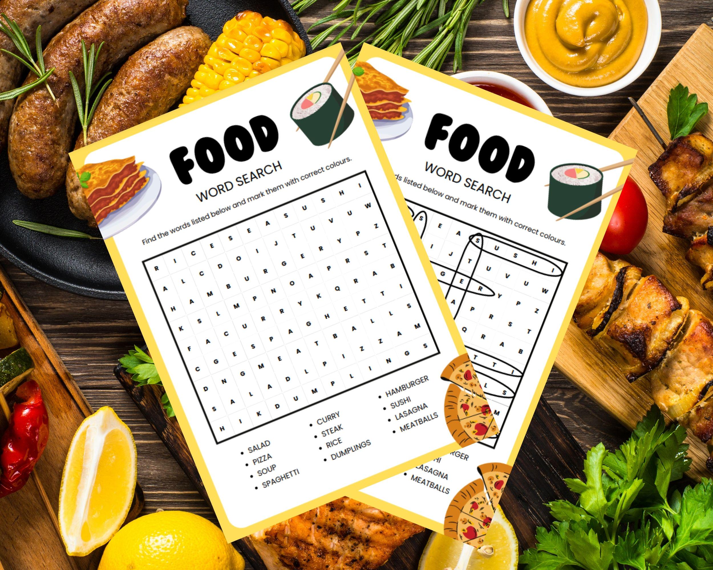 Easy Food Word Search Puzzle Game (printable PDF) - Etsy