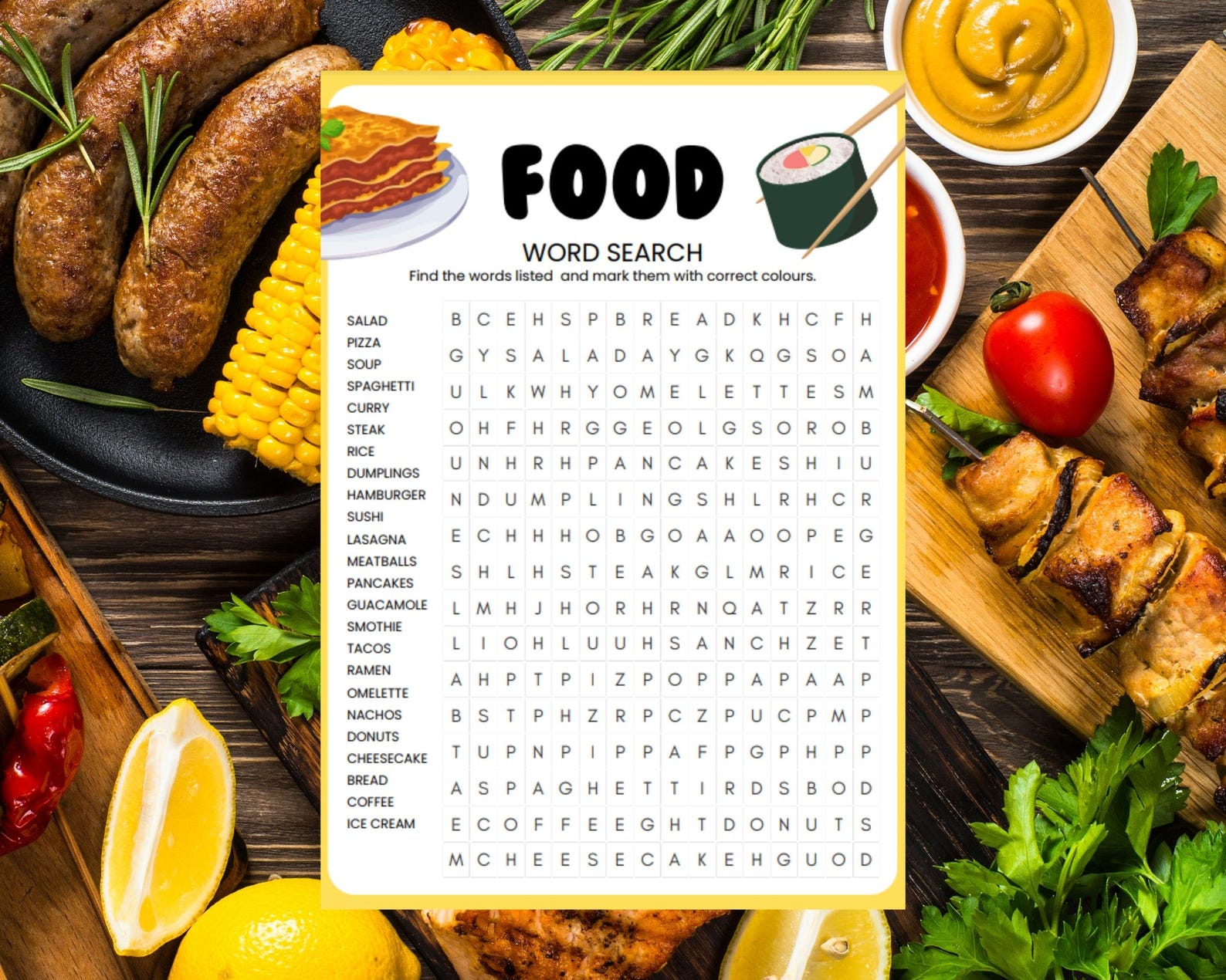 Hard Food Word Search Printable | Word Search Puzzle | Words Search ...