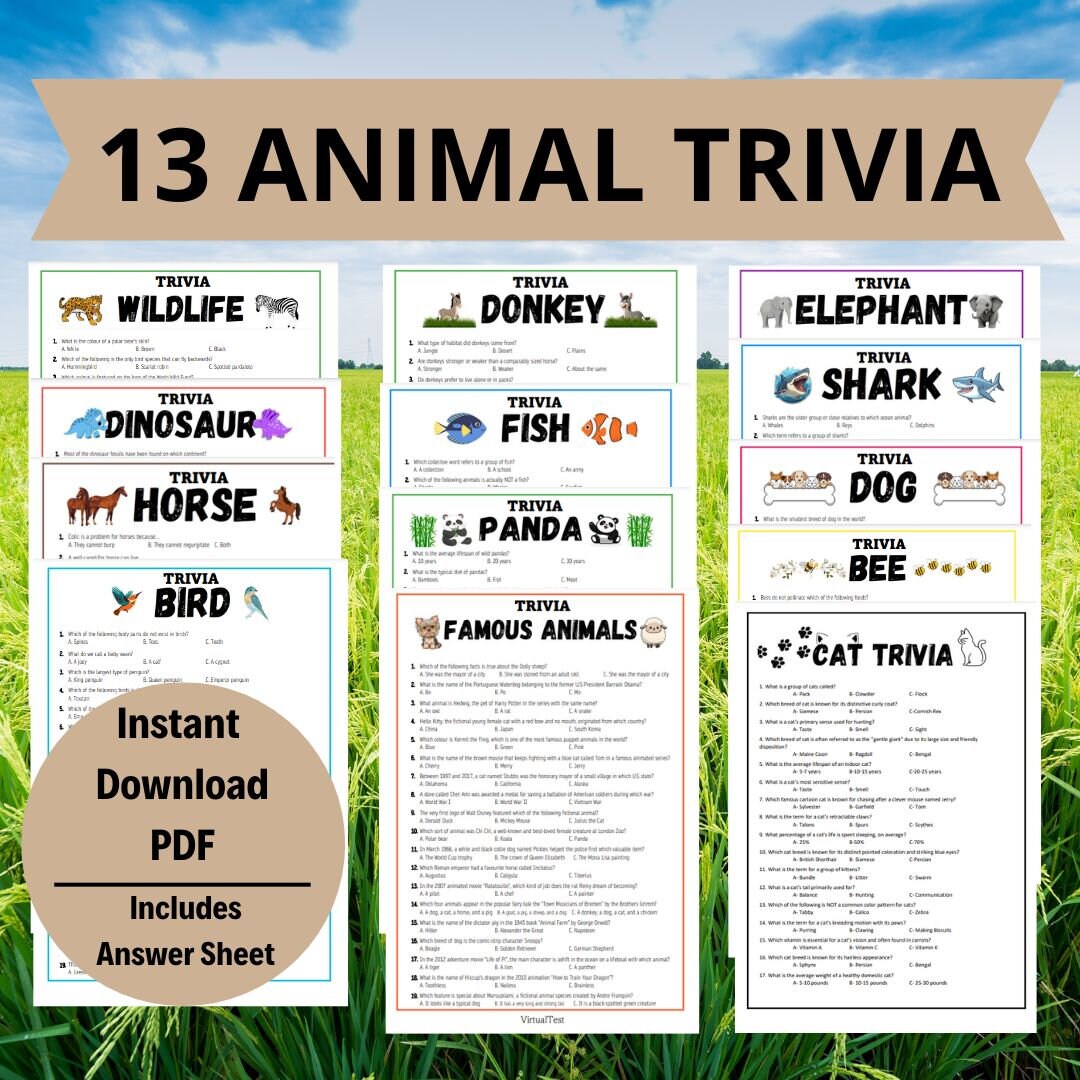 13 Animal Trivia Bundle, Animal Trivia, Animal Trivia Game, Fun Animal ...