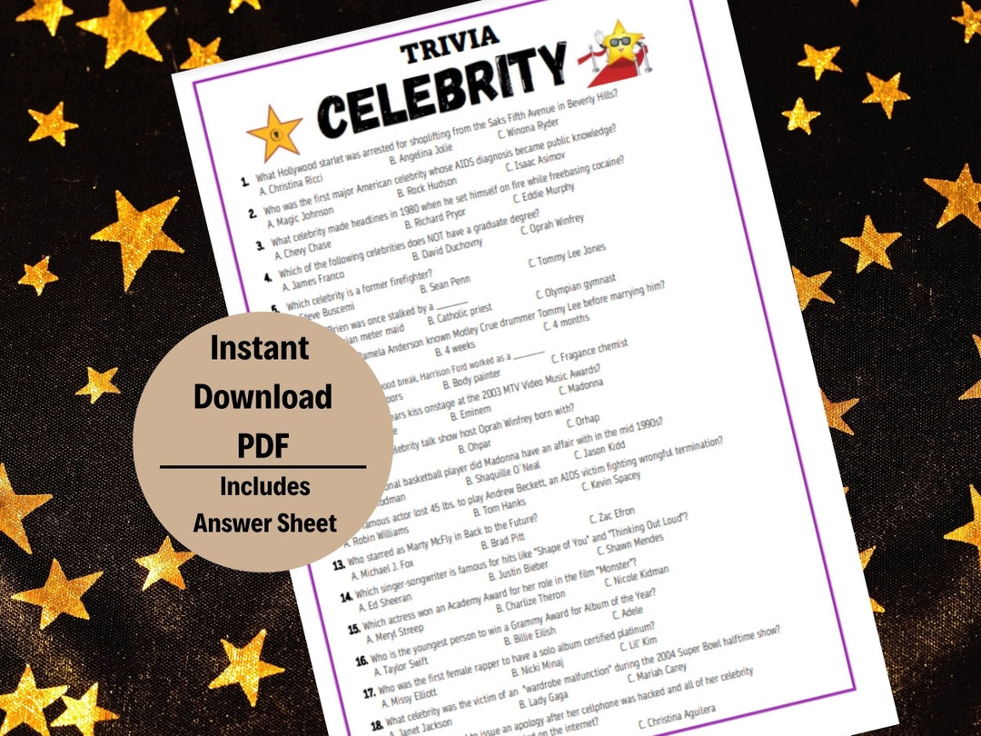 Celebrity Trivia Game: Hollywood Quiz, Family Game Night (PDF Download ...
