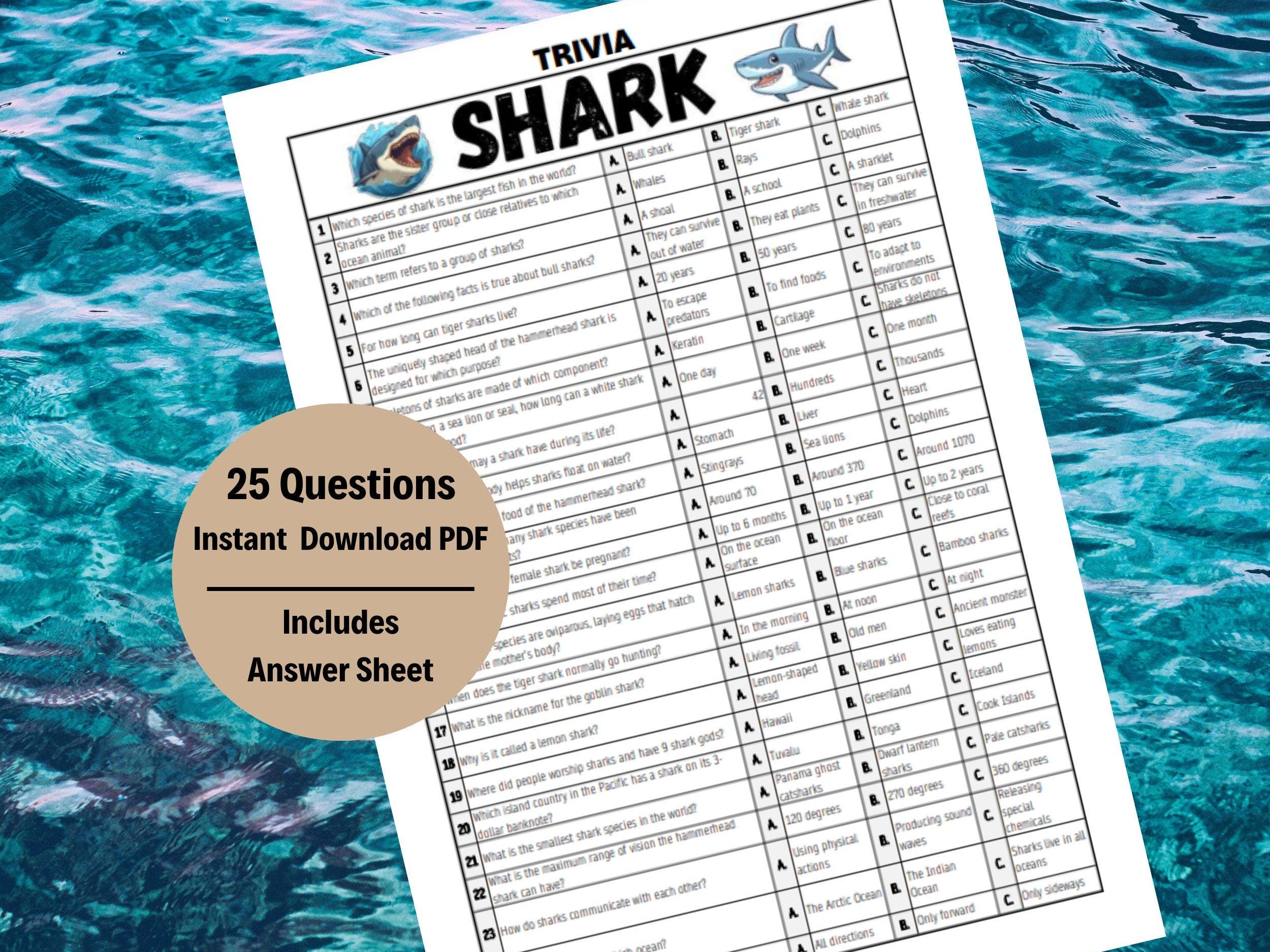 Shark Trivia Quiz: Fun Ocean Facts, Kids & Adults (digital Download) - Etsy