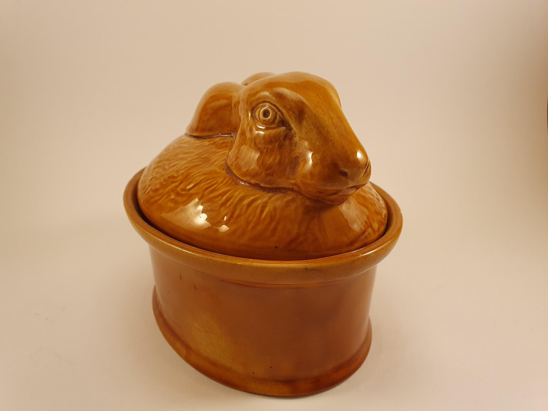 Vintage Rabbit Glazed French Paté Tureen Dish Ceramic Majolica Pottery ...