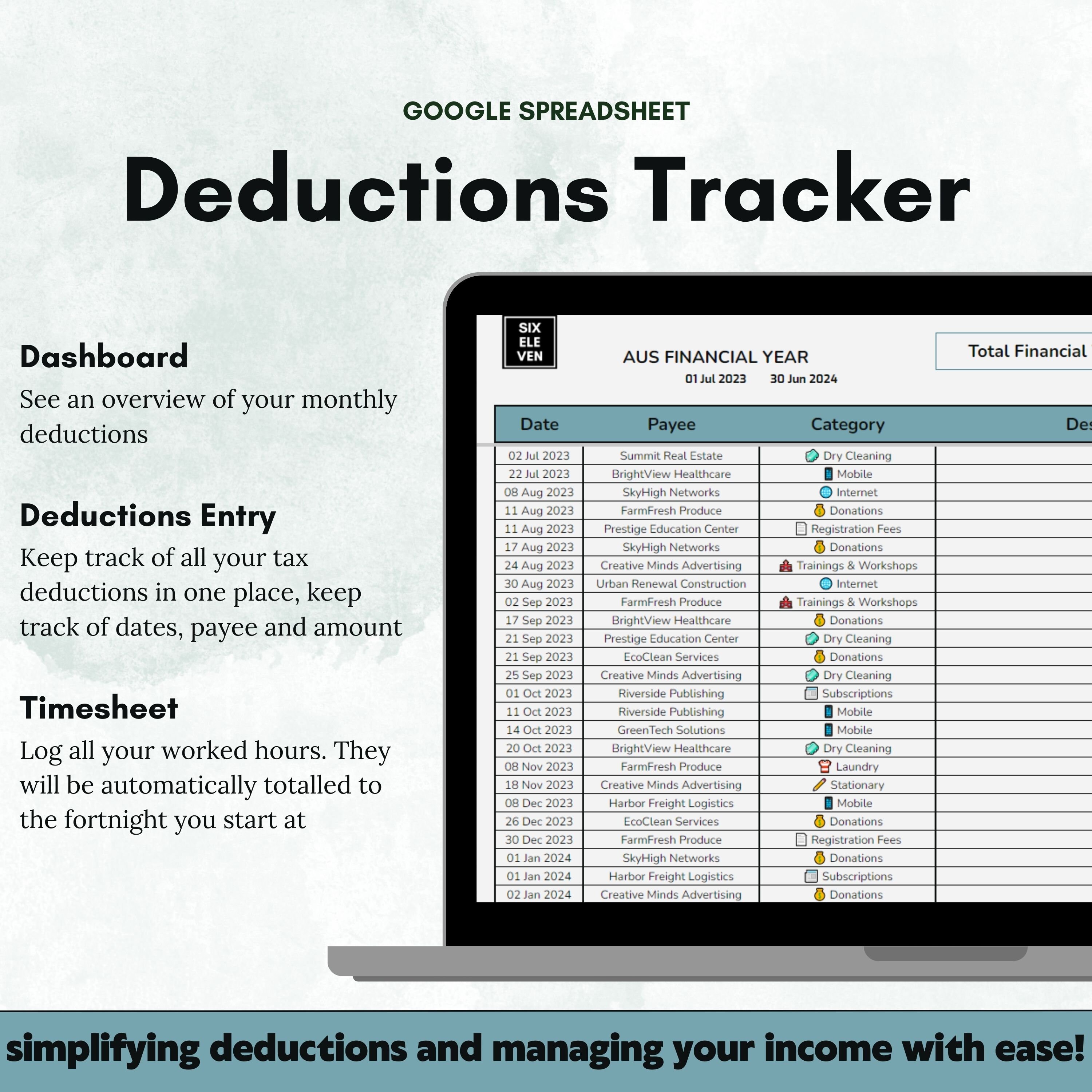 Tax Deduction Tracker Google Sheets and Credit Repair Spreadsheet ...