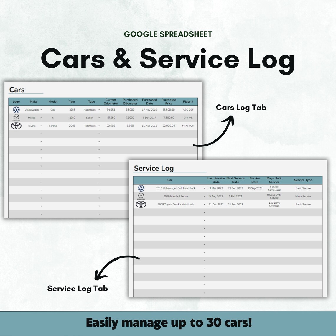 Car Maintenance Log Printable Maintenance Checklist Car Organizer ...
