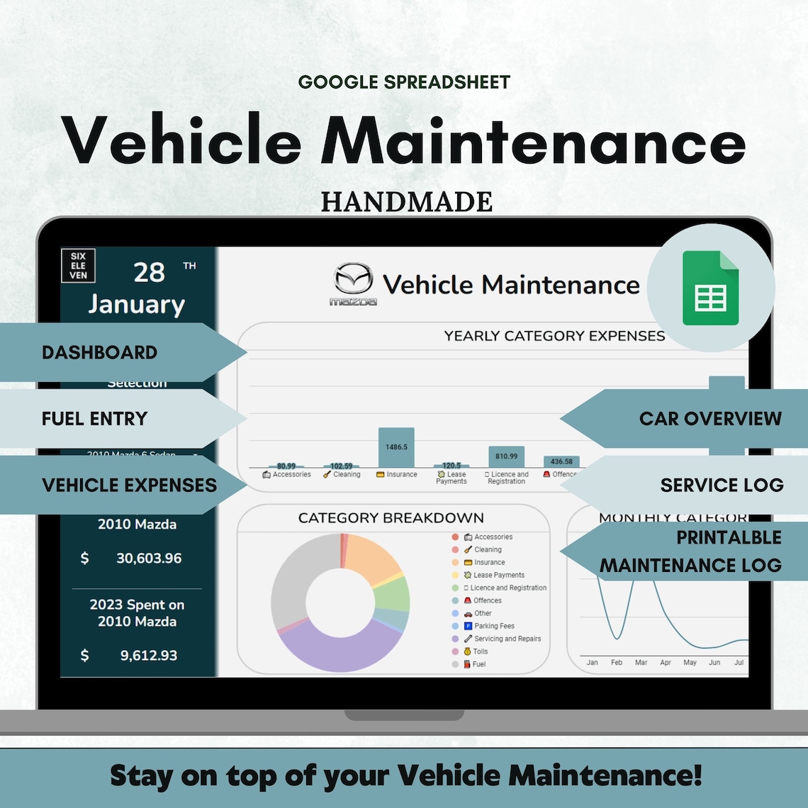 Car Maintenance Log Printable Maintenance Checklist Car Organizer ...