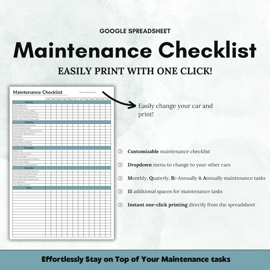 Car Maintenance Log Printable Maintenance Checklist Car Organizer ...