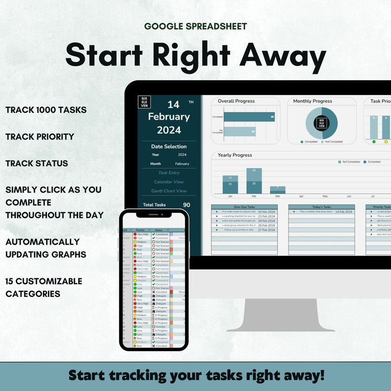 Task Tracker and Project Planner Spreadsheet, to Do List Google Sheets ...