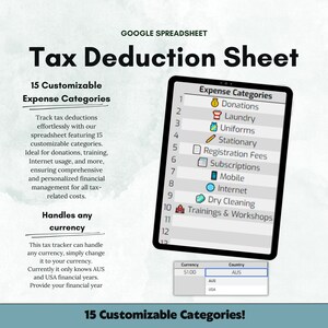 Simple Tax Deduction Tracker Google Sheets | Easy Expense Tracker ...