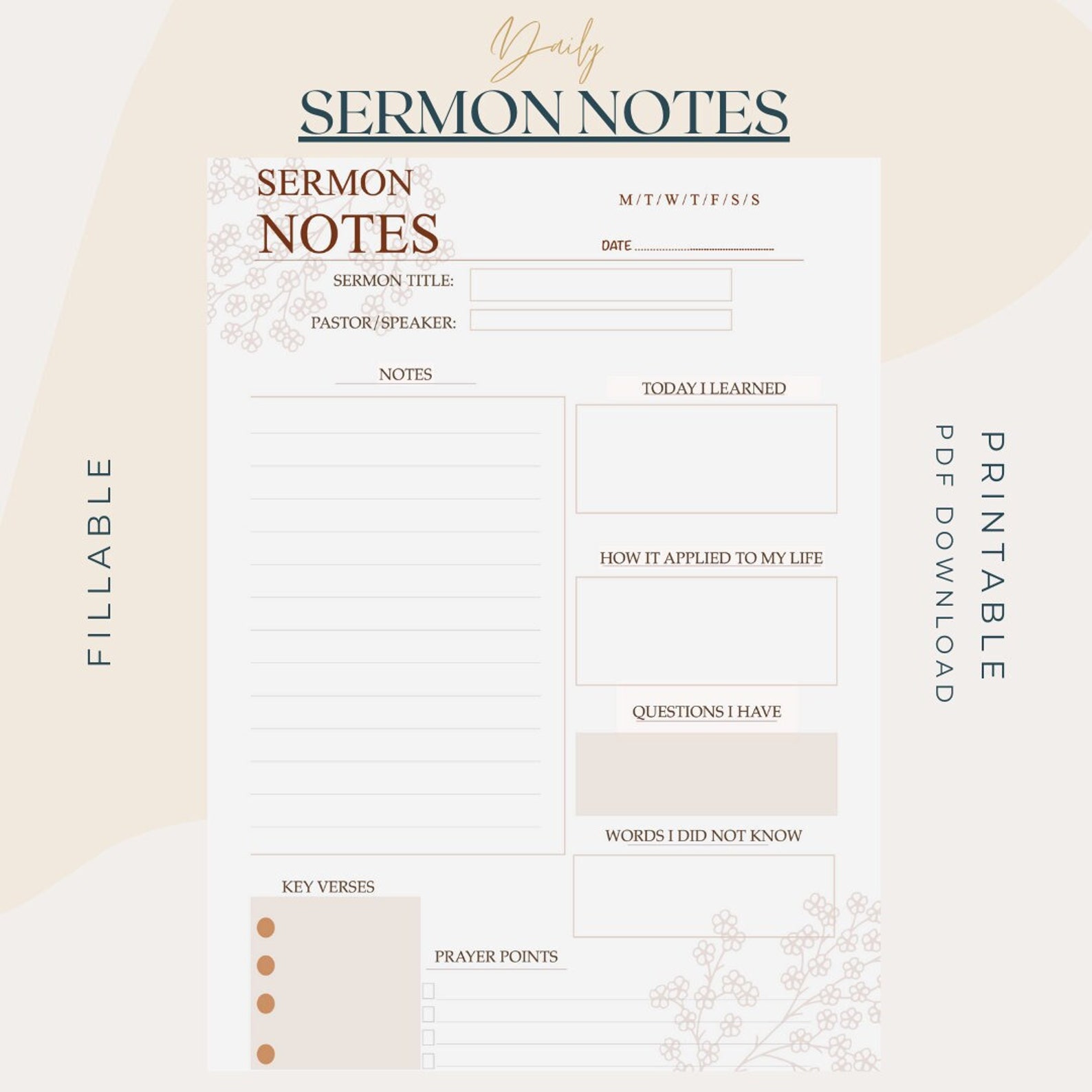 Sermon Notes Printable | Church Notes Journal | Sermon Notes | Bible ...
