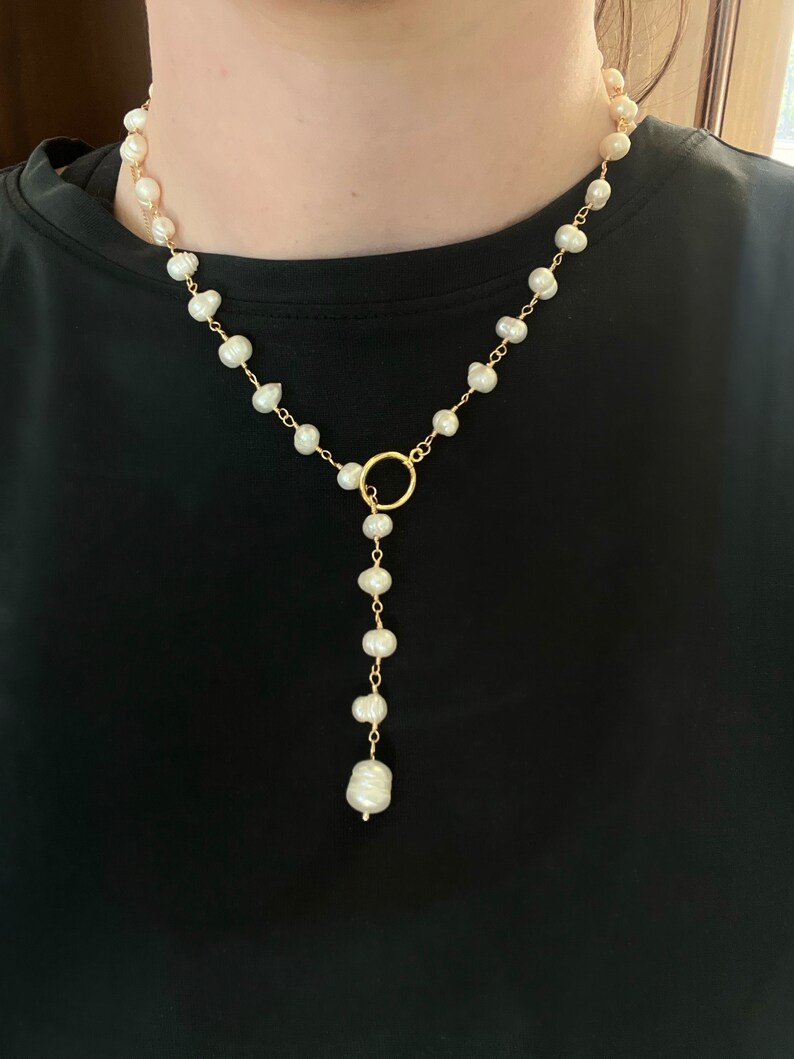 Freshwater Pearl Lariat Necklace Etsy