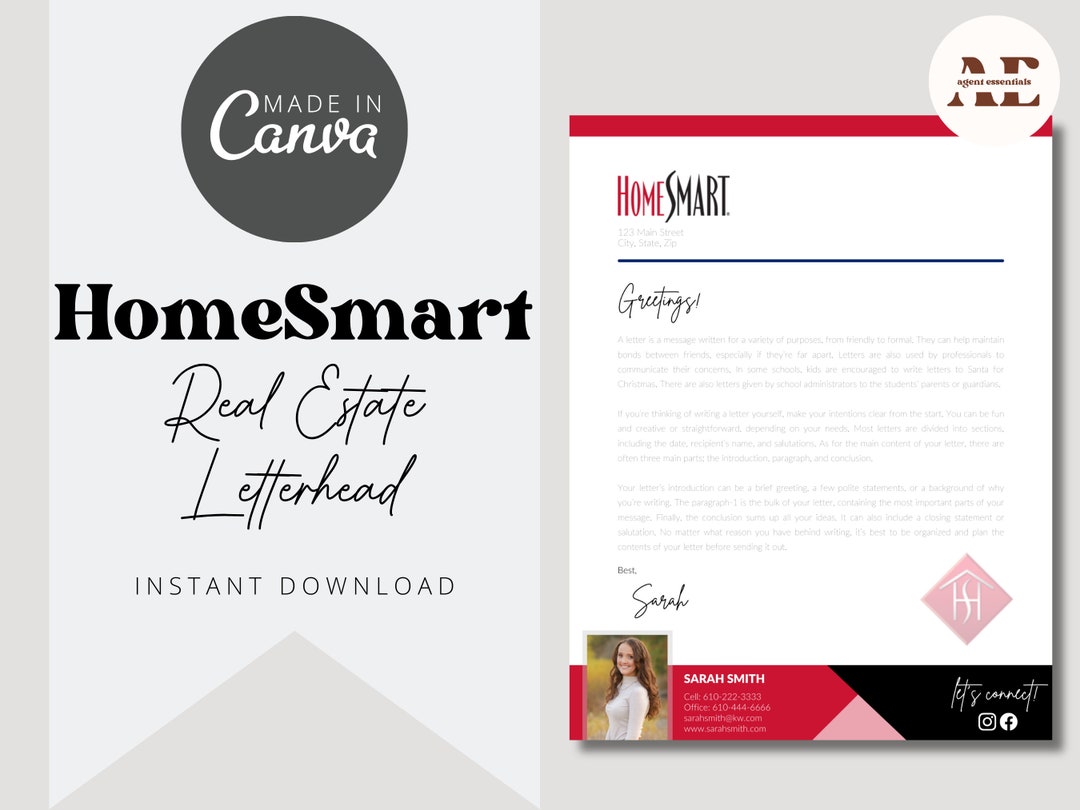 Homesmart Letterhead Template Real Estate Letterhead Template for Realtors Canva Template ...
