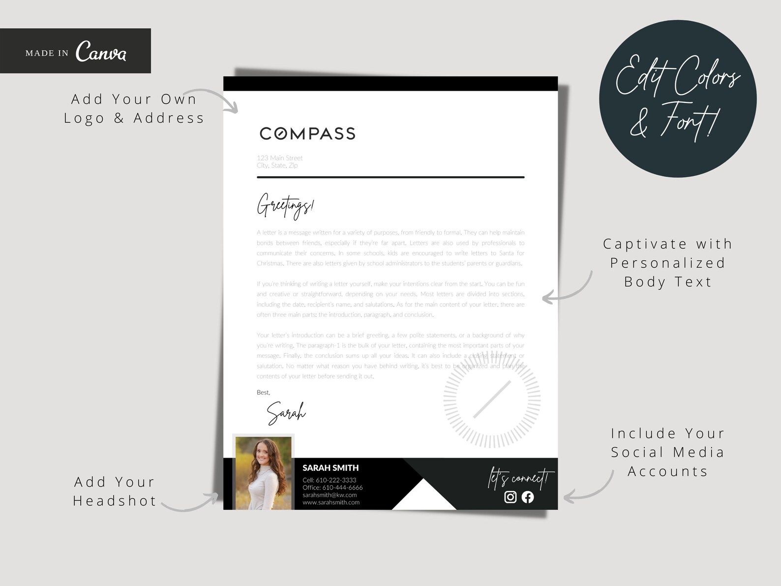 Compass Letterhead Template | Real Estate Letterhead Template | for ...