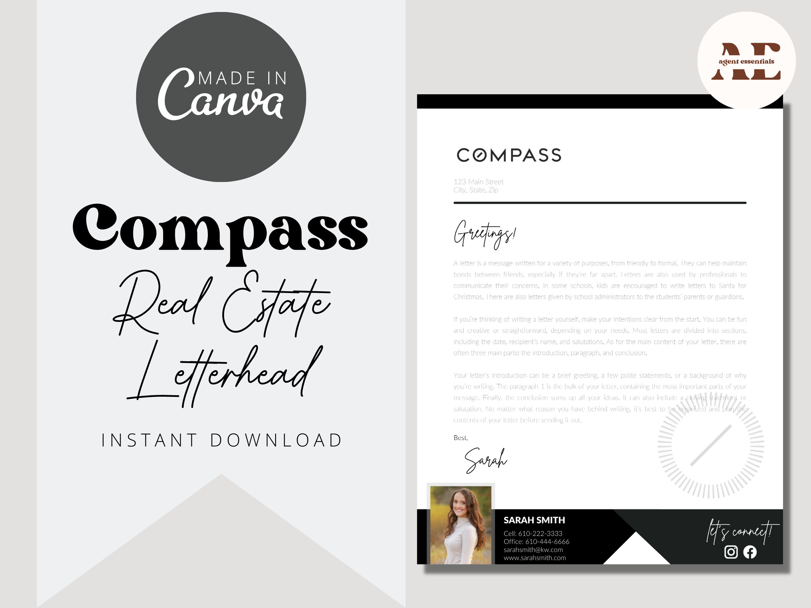 Compass Letterhead Template | Real Estate Letterhead Template | for ...